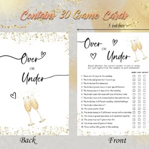 Over or Under Game Bridal Shower Games, Wedding Shower and Bachelorette Party - Set of 30 Cards, Gold Champagne Bridal Wedding Activities Game Cards for Guests, Bridal Shower Party Decorations-LI1