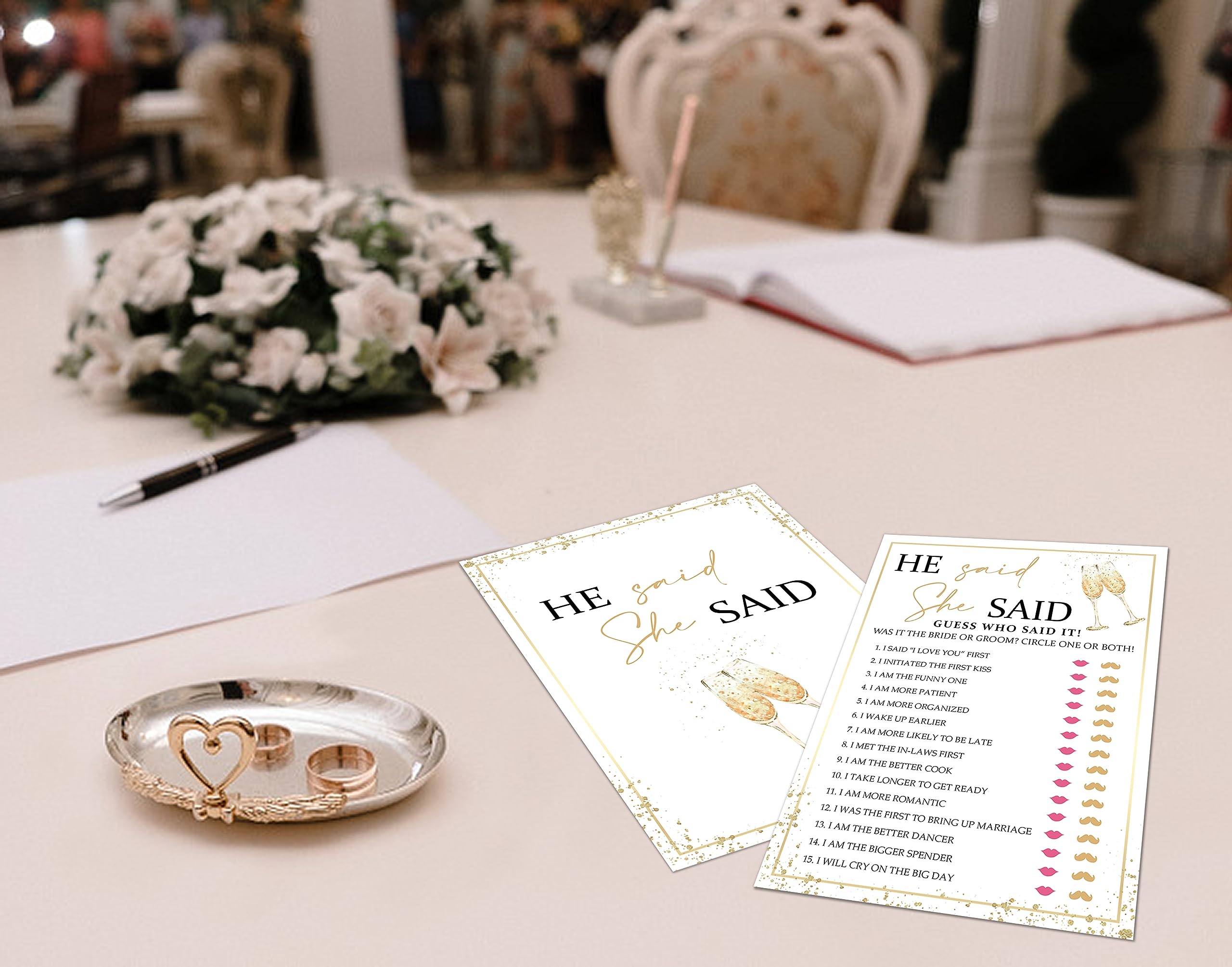 He Said She Said Bridal Shower Games, Wedding Shower and Bachelorette Party - Set of 30 Cards, Gold Champagne Bridal Wedding Activities Game Cards for Guests, Bridal Shower Party Decorations-LH1