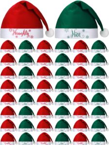 leumoi 50 pieces naughty and nice plush christmas santa hats decorative red and green christmas hat xmas santa hats for adults kids women men funny decoration holiday party costume supply