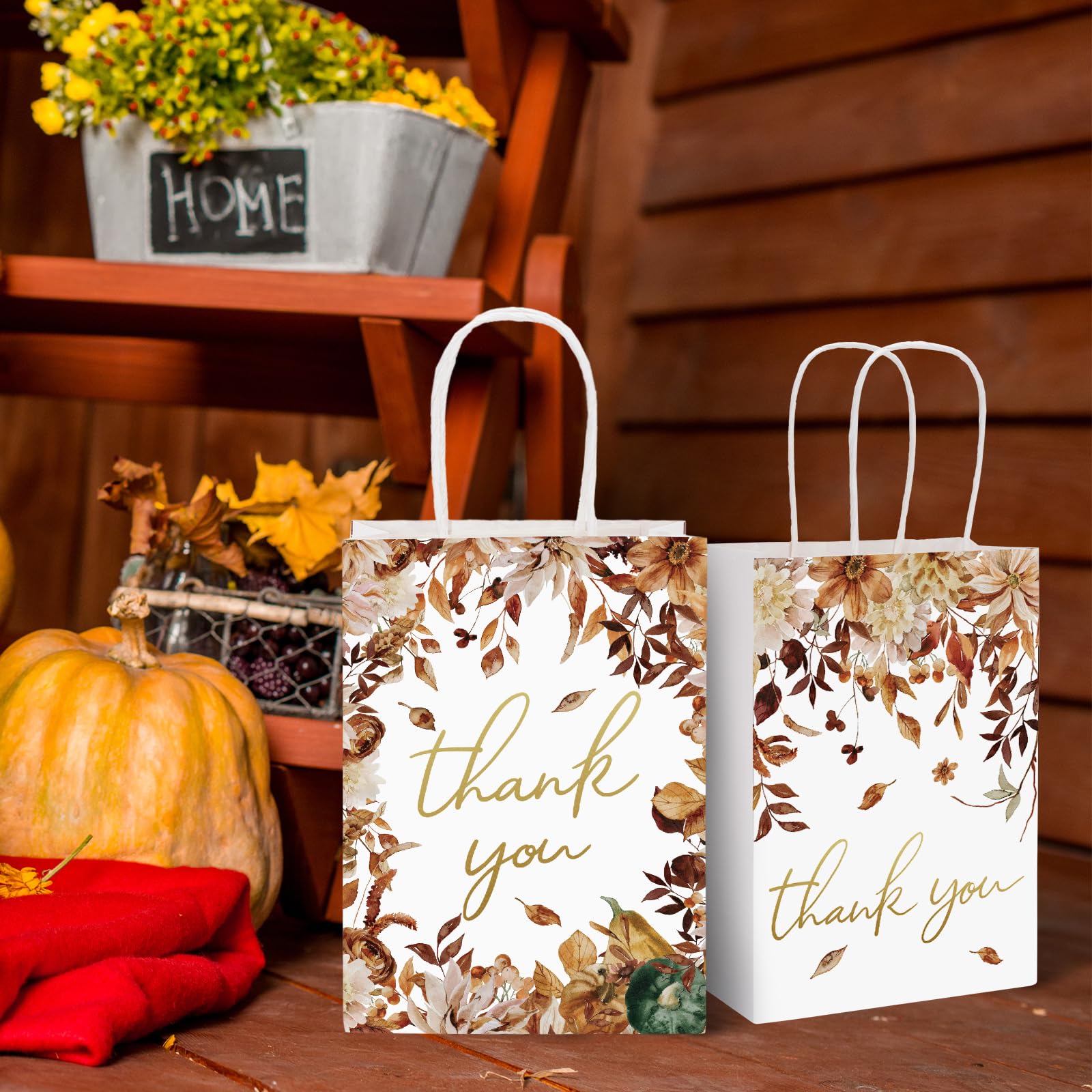 AnyDesign 12Pcs Fall Leaves Thank You Gift Bags with Handle Autumn Maple Leaves Paper Bag Foil Gold Autumn Goodie Bag for Fall Thanksgiving Wedding Birthday Party Favor Supplies, 5.9 x 8.3 x 3.2 In