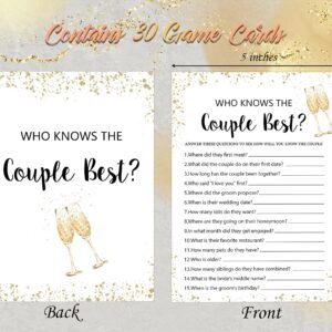 Who Knows The Couple Best Bridal Shower Game, Wedding Shower and Bachelorette Party - Set of 30 Cards, Gold Champagne Bridal Wedding Party Game Cards for Guests, Bridal Shower Party Decorations-LM1