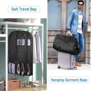 KIMBORA 43" Suit Bags for Closet Storage and Travel, Gusseted Mesh Hanging Garment Bags for Men Suit Cover With Handles for Clothes, Coats, Jackets, Shirts（3 Packs，Black）