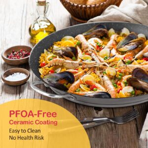 ACTIV CUISINE Paella Pan, 14 Inch Stainless Steel Paella Pan, Non-stick Coating, Seafood and Meat for 6 Servings, Cooking Pan Suitable for All Cooktops Including Induction, 36 CM