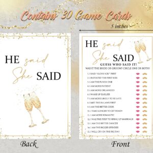 He Said She Said Bridal Shower Games, Wedding Shower and Bachelorette Party - Set of 30 Cards, Gold Champagne Bridal Wedding Activities Game Cards for Guests, Bridal Shower Party Decorations-LH1