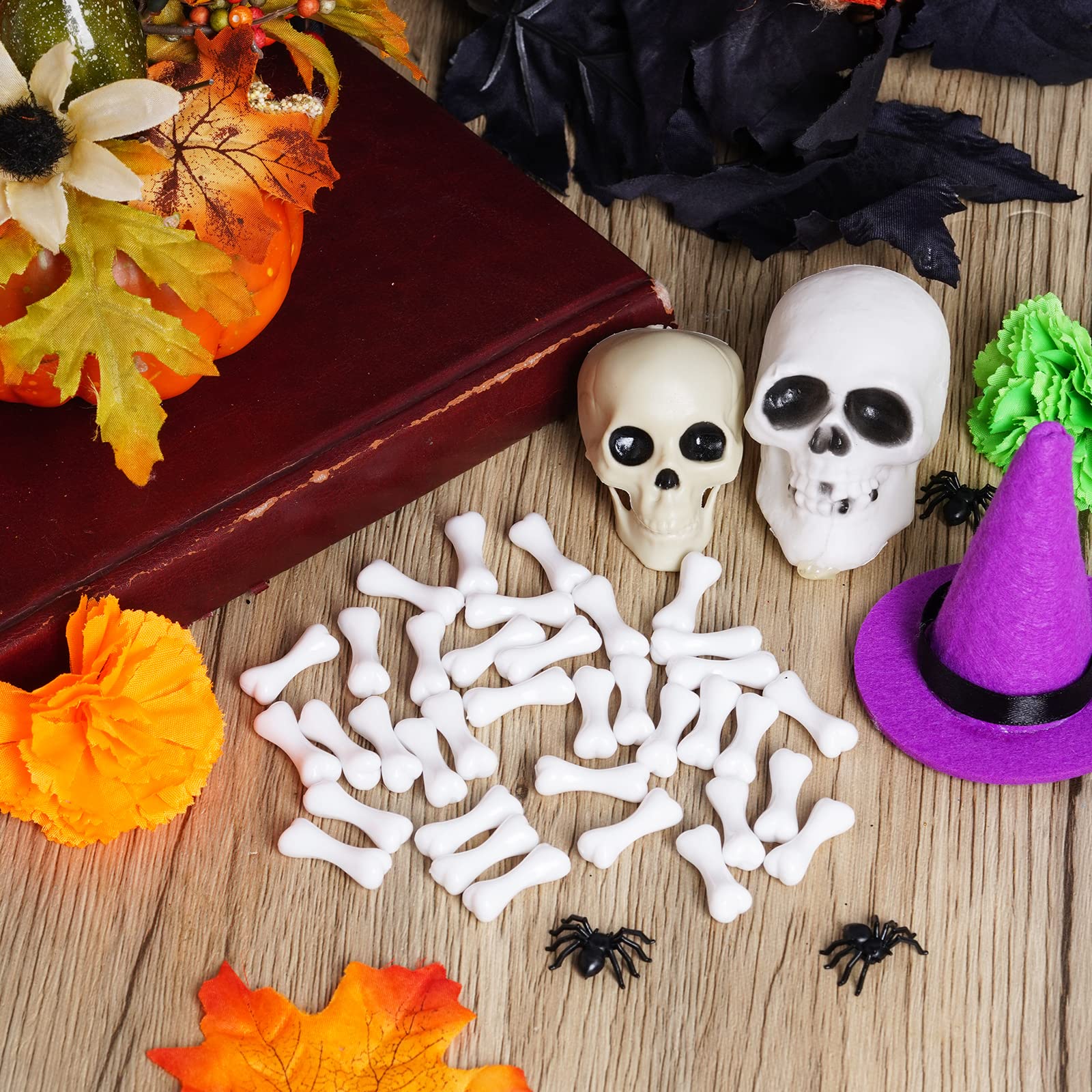 mifengda 120pcs Halloween Skeleton Bones Mini White Plastic Bones Halloween Skeleton Bones Decoration Mini Bones for Crafts Halloween Party Props Decoration (Bone)