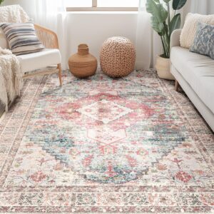 bestsweetie area rug 5x7 rugs for living room 5 x 7 washable rugs non slip vintage boho living room rugs for bedroom dining room, distressed pattern carpet, pink