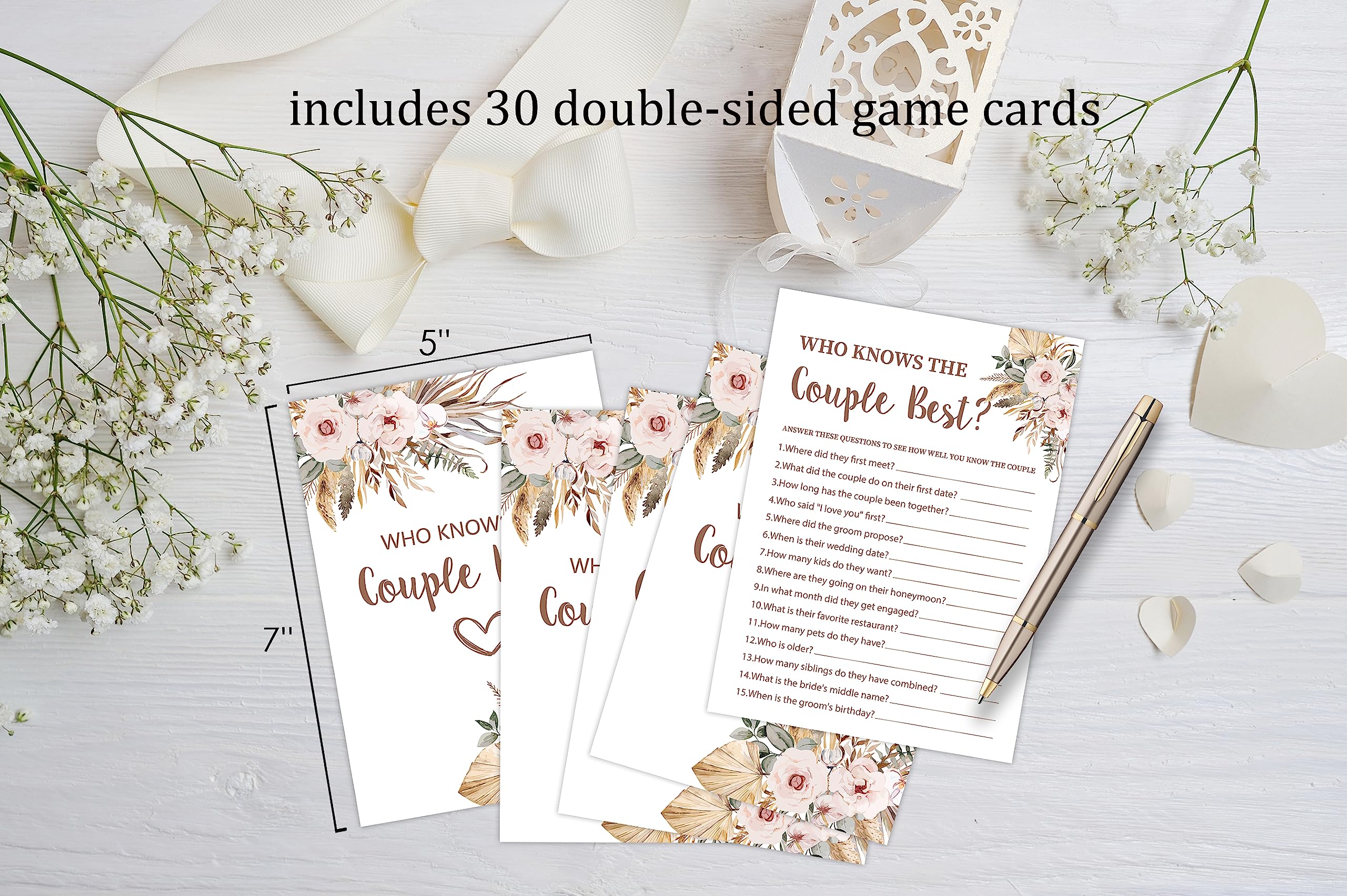 Boho Bridal Shower Decorations,Who Knows The Couple Best Bridal Shower Game,Love Is In Bloom Bridal Shower,Bridal Shower Gift Ideas,Cute Shower Game,Bachelorette Games for Parties,30 Game Card Sets,N7