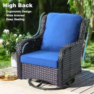 ovios Outdoor Furniture Set 10 Pieces Patio Conversation Set Rocking Swivel Chairs All Weather Rattan Wicker Sofa Couch for Backyard Porch Deck, Brown Wicker, Navy Blue