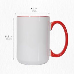 SDN CUSTOM 15 oz AAA Coated White Sublimation Ceramic Mug with Inner Color and Red Handle - Blank Ceramic Coffee Cups Set for Printing and DIY Gifts – Oven and Mug Press Compatible (6 Pack)