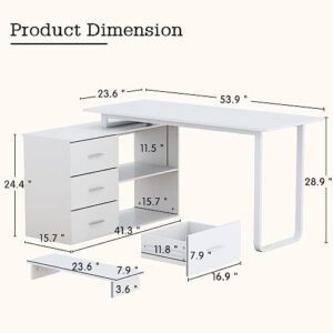 Anbuy L-Shaped Desk with Monitor Stand, Large Corner Computer Office Desk with Reversible 3 Drawers File Cabinet and Shelves, Modern Study Writing Table Workstation with Storage Cabinet