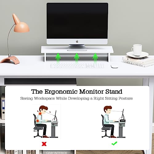 Anbuy L-Shaped Desk with Monitor Stand, Large Corner Computer Office Desk with Reversible 3 Drawers File Cabinet and Shelves, Modern Study Writing Table Workstation with Storage Cabinet