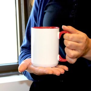 SDN CUSTOM 15 oz AAA Coated White Sublimation Ceramic Mug with Inner Color and Red Handle - Blank Ceramic Coffee Cups Set for Printing and DIY Gifts – Oven and Mug Press Compatible (6 Pack)