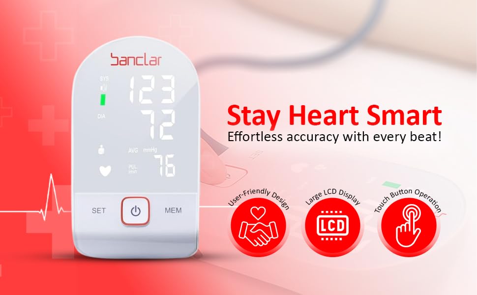 Upper Arm Blood Pressure Monitor - BANCLAR - Digital BP Machine with Adjustable Automatic Inflating BP Cuff - Blood Pressure Monitor for Home Use - sphygmomanometer - Blood Pressure - BPM