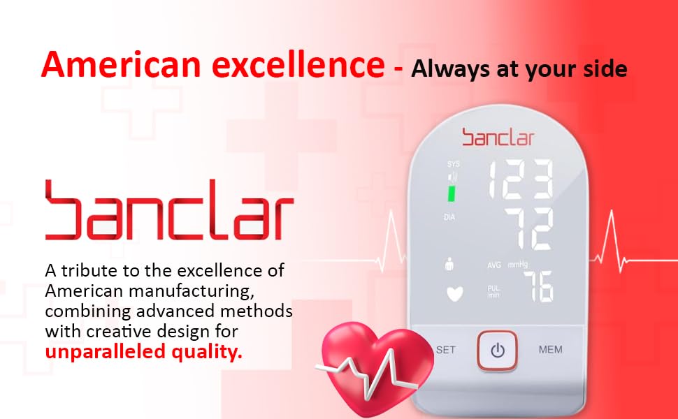 Upper Arm Blood Pressure Monitor - BANCLAR - Digital BP Machine with Adjustable Automatic Inflating BP Cuff - Blood Pressure Monitor for Home Use - sphygmomanometer - Blood Pressure - BPM