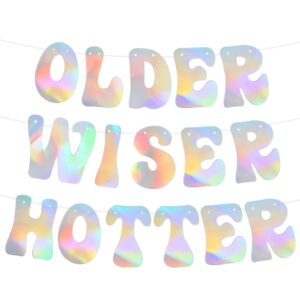 beishida iridescent glitter older wiser hotter banner -no diy - pre-strung birthday banner decoration for 40th 50th 60th 70th 80th women funny cute birthday