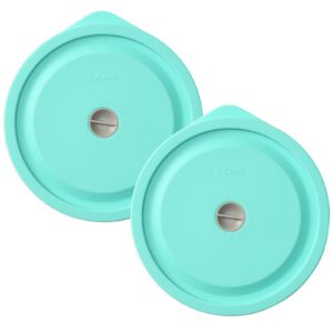 replacement lids for pyrex 7402-pc 7 cup, silicone round storage cover lid for anchor hocking glass bowl 2 pack with date mark turquoise