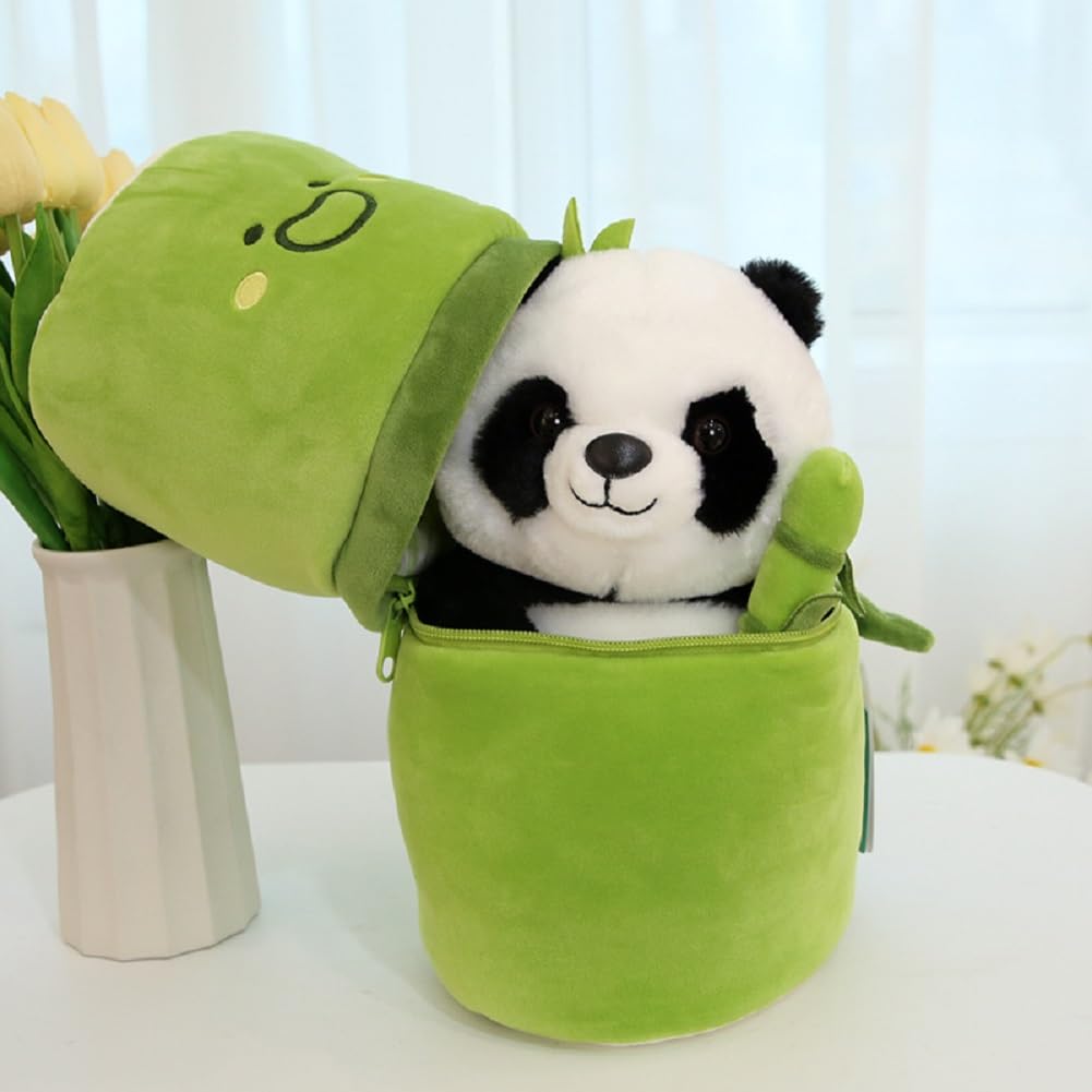 FEQOQO Panda Stuffed Animal Cute Panda with Bamboo Plush Doll Soft Panda Bear Plush Hugging Pillow for Kids Birthday Gifts