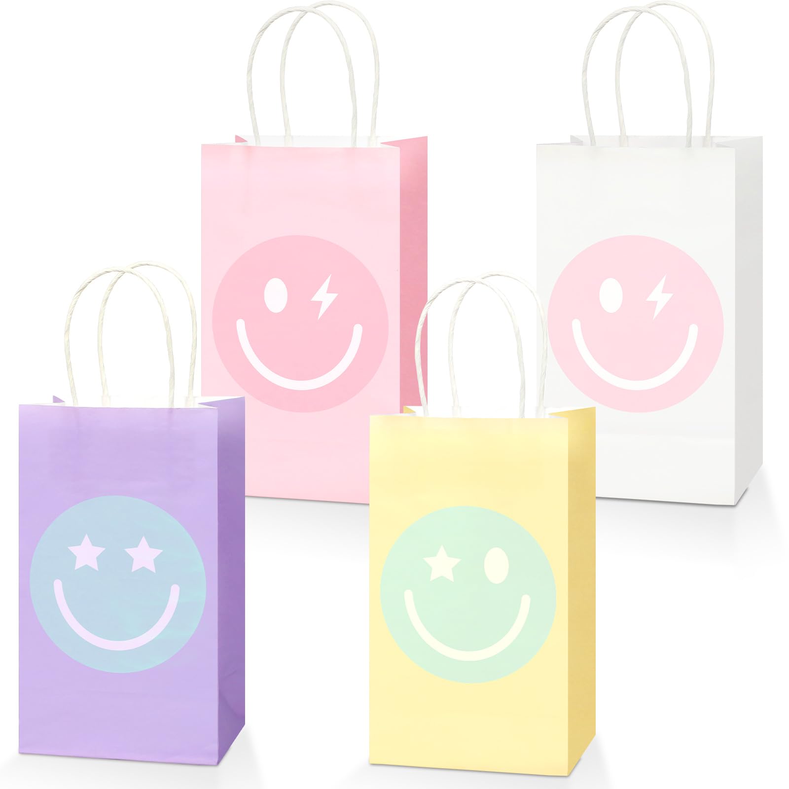 16PCS Smile Face Gift Paper Bags Preppy party Supplies Smile Face Favors Bags Pastel Candy Bags Preppy party Decor Rainbow Kraft Party Goodie Bags Party Decorations for Bachelorette Birthday Baby