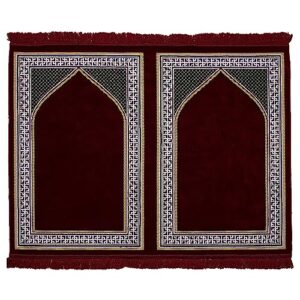 modefa turkish islamic prayer rug - wide velvet praying mat - multi person muslim janamaz sajada for family - group praying carpet - solid 2 person (red)