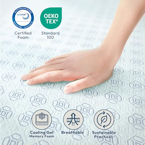 Sleephome 8 Inch Queen, Cooling Gel Memory Foam Mattress, CertiPUR, Oeko-Tex Certified, Pressure Relieving, Breathable, Medium Firm, Made in Italy, Mattress-in-a-Box, Queen