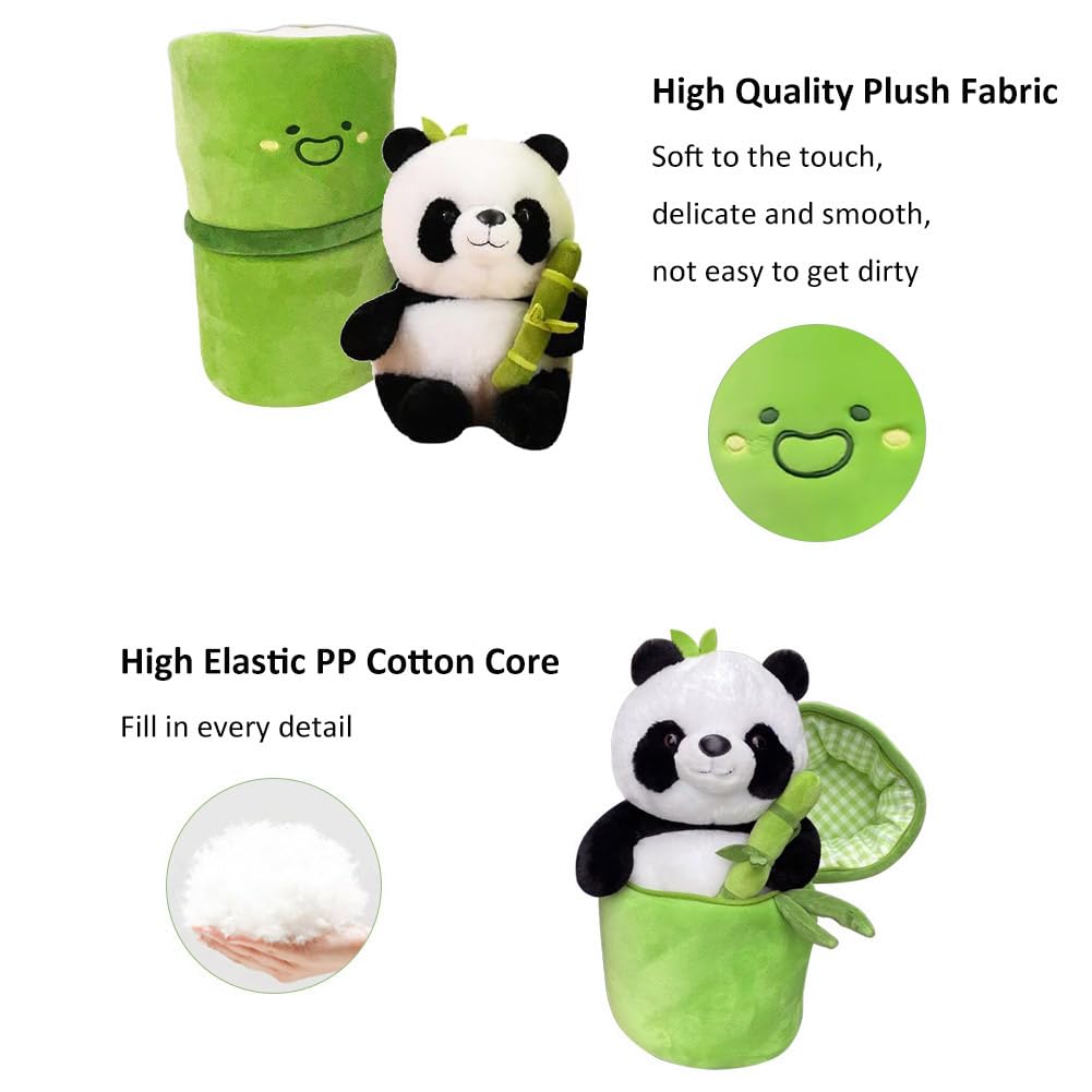 FEQOQO Panda Stuffed Animal Cute Panda with Bamboo Plush Doll Soft Panda Bear Plush Hugging Pillow for Kids Birthday Gifts