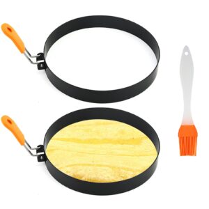 egg rings 2 pack 6" pancake mold nonstick round pancake egg mold with silicone handle stainless steel frying eggs ring for griddle sandwich eggs english muffin pancakes burger breakfast