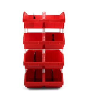 DJC Supply Heavy duty thermoplastic storage bin organizer, Stackable, Hangable, Side-connect (RED (2 PACK), LARGE V2 8.4" X 14.5" X 6.9")