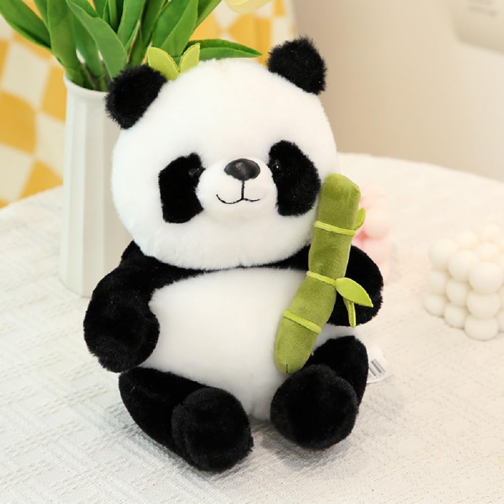 FEQOQO Panda Stuffed Animal Cute Panda with Bamboo Plush Doll Soft Panda Bear Plush Hugging Pillow for Kids Birthday Gifts