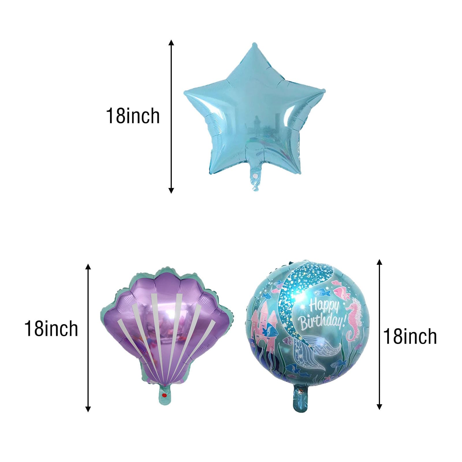 Little Mermaid 3rd Birthday Party Balloons Bouquet Decorations Mermaid Foil Balloons for Girls 3rd Birthday Baby Shower Mermaid Themed Party Decoration (3rd Birthday)