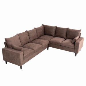 Panana Modern Upholstered L-Shape Sectional Sofa, 2 Seater + 3 Seater Corner Couch for Living Room (Brown)