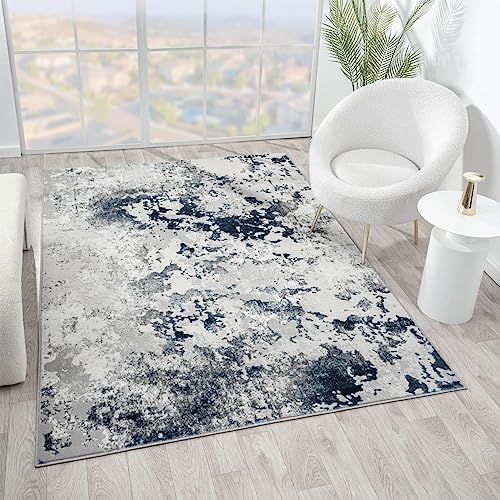 LUXE WEAVERS Modern Abstract High Low Texture Area Rug,Blue,5'X7'