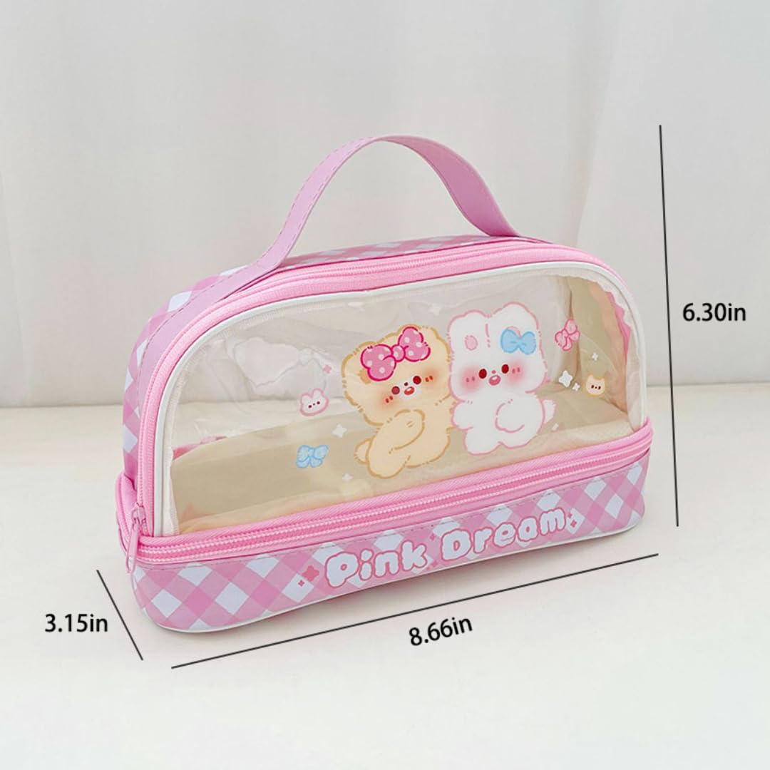 MIFJNF Cute Pencil Case Kawaii Pencil Case Aesthetic Large Capacity Pencil Case School Supplies Pencil Pouch for Girls (Pink)