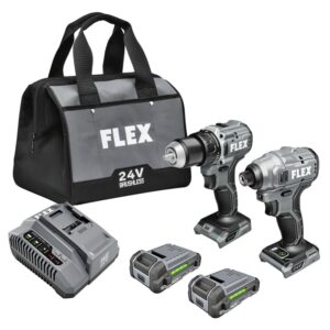 flex 24v brushless cordless 2-tool compact combo kit: 1/2-inch 2-speed drill driver and 1/4-inch hex impact driver with (2) 2.5ah lithium batteries and 160w fast charger - fxm205-2a