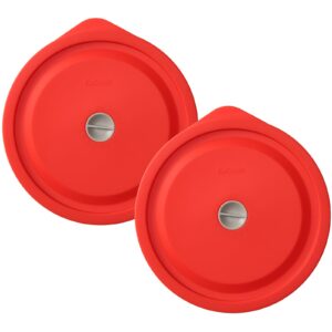 replacement lids for pyrex 7402-pc 7 cup, silicone round storage cover lid for anchor hocking glass bowl 2 pack with date mark red