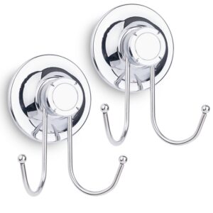 home&i double vacuum suction cup hooks for shower loofah towel washcloth, bathrobe,stainless steel 2 pack (2 pack)