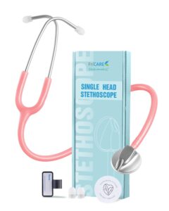 fricare pink single head stethoscope - stethoscopes for nurses medical nursing school students - estetoscopio supplies for study, stethomedic essentials, ideal for blood pressure monitoring, 30 inch