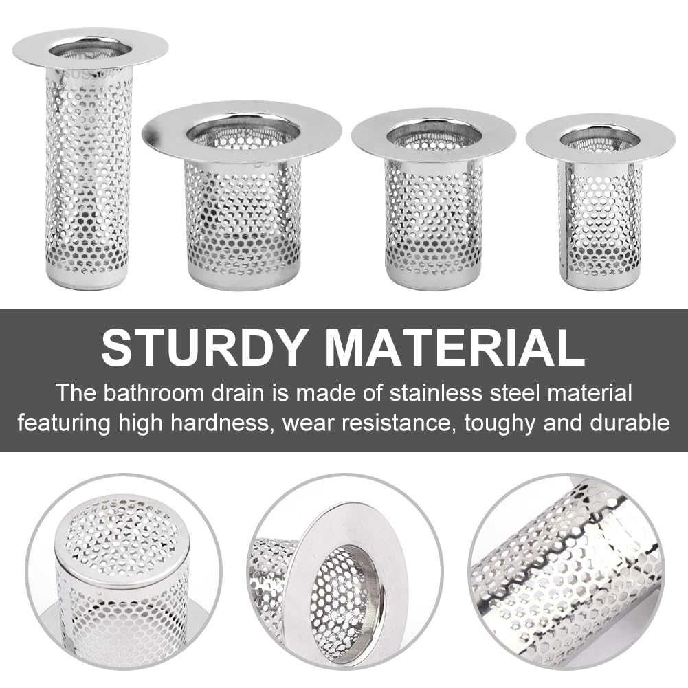 4 Pack Hair Catcher Shower Drain Strainer, Stainless Steel Floor Drain Strainer, Sink Tub Drain Stopper for Bathroom Washbasin Bathtub Drain(Silver)