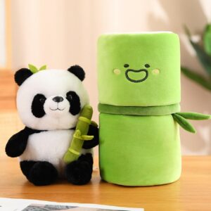 FEQOQO Panda Stuffed Animal Cute Panda with Bamboo Plush Doll Soft Panda Bear Plush Hugging Pillow for Kids Birthday Gifts