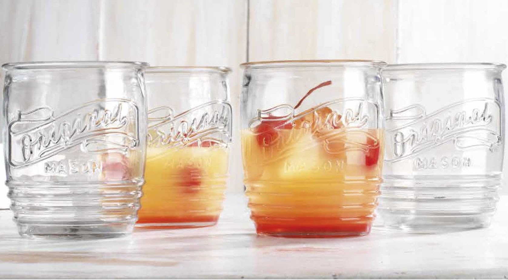 Glaver's Original Mason Set of 8 Drinking Glasses 4-20 Oz Highball Glasses, and 4-13 Oz Whiskey Glass Cups For Everyday Home Use Water, Beer, Juice, Cocktail.