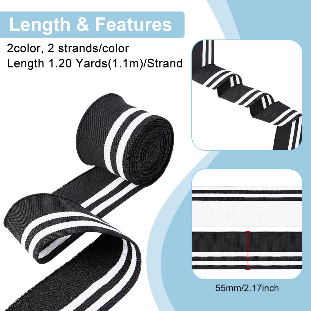 BENECREAT 4 Strands 43.3x2 inch Rib Cuff Stretch Stripes Knitted Fabric with Strip Pattern for DIY Sewing Cuffs for Waistband Neckband Leg Arms Sportswear Cuffs Extension