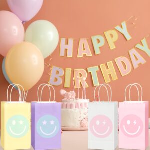 16PCS Smile Face Gift Paper Bags Preppy party Supplies Smile Face Favors Bags Pastel Candy Bags Preppy party Decor Rainbow Kraft Party Goodie Bags Party Decorations for Bachelorette Birthday Baby