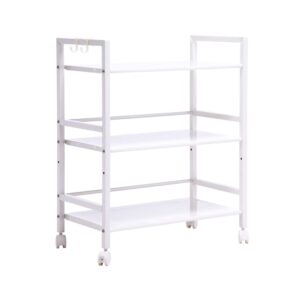 3-tier metal storage rack with wheels - heavy duty shelving unit with hooks - microwave stand kitchen rolling cart - garage storage rack - multipurpose utility cart for home office use - ivory white