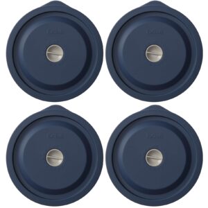 replacement lids for pyrex 7200-pc 2 cup, silicone round storage cover lid for anchor hocking glass bowl 4 pack with date mark dark blue