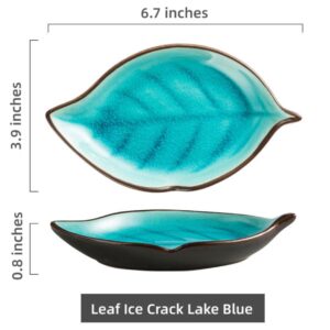 Ceramic Spoon Rest for Stove Top, Ice Cracks Leaf Cute Spoon Rest for Kitchen Counter, Cooking Spoon Holder for Kitchen Counter, Utensil Rest Spatula Rest Ladle Holder Tong Rest, 1 PC (A, Lake Blue)