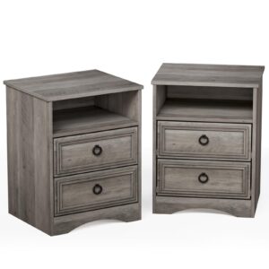 holliwill nightstand set of 2, night stand with drawers, accent bed side table and end table with open storage for bedroom, living room,gray