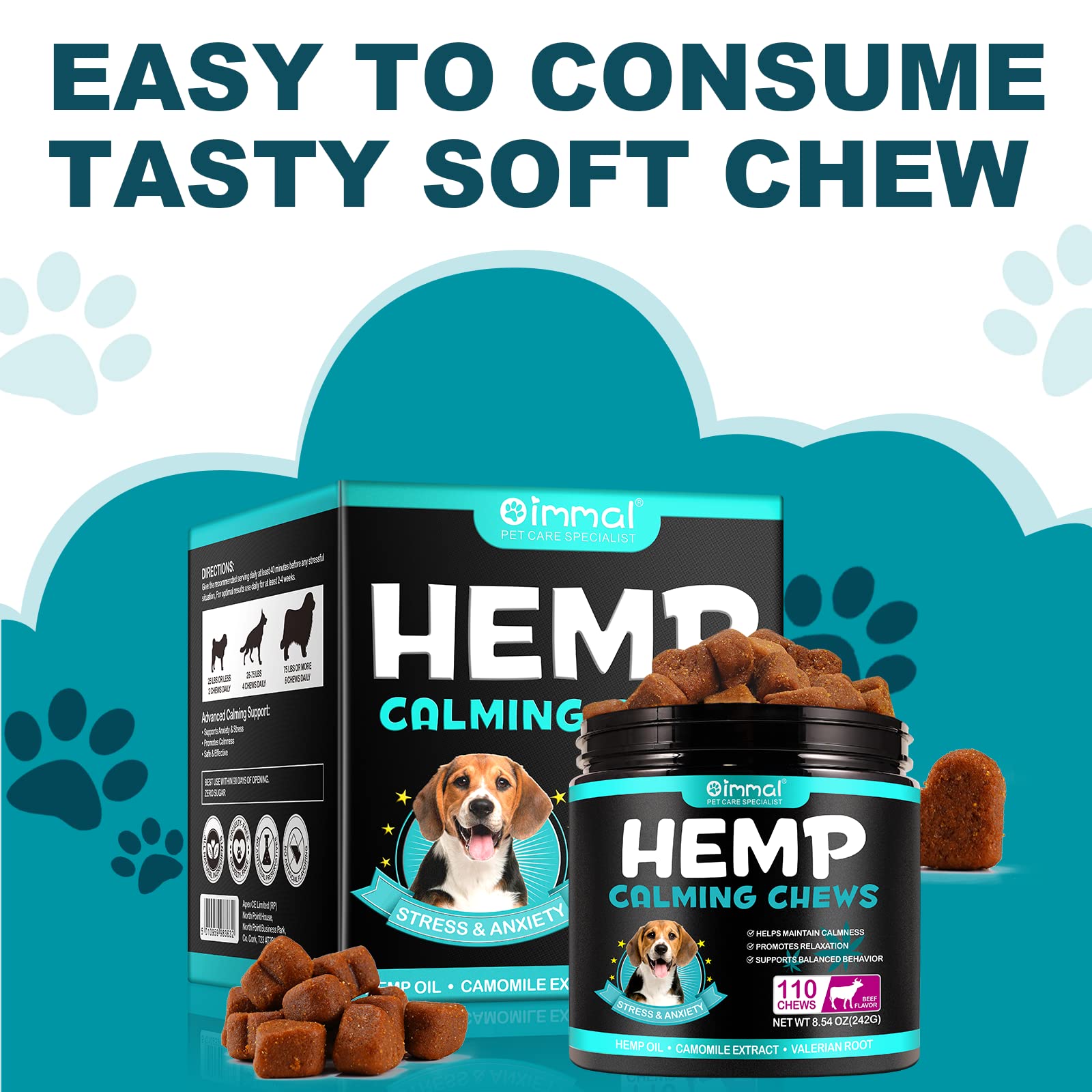 Hemp Calming Chews for Dogs, 110 Pet Care Calming Chews for Dogs with Hemp Oil, Support Relaxation and Stress Relief - Chewable Dog Calming Treats for Thunderstorms,Sleep,Barking,Separation Anxiety