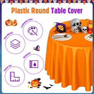 Preboun 12 Pcs Halloween Plastic Tablecloth Orange Black Round Waterproof Disposable Table Cover Round Table Cloths Circle Party Tablecovers for Dining Buffet Outdoor Camping Picnic, 83.86 Inch