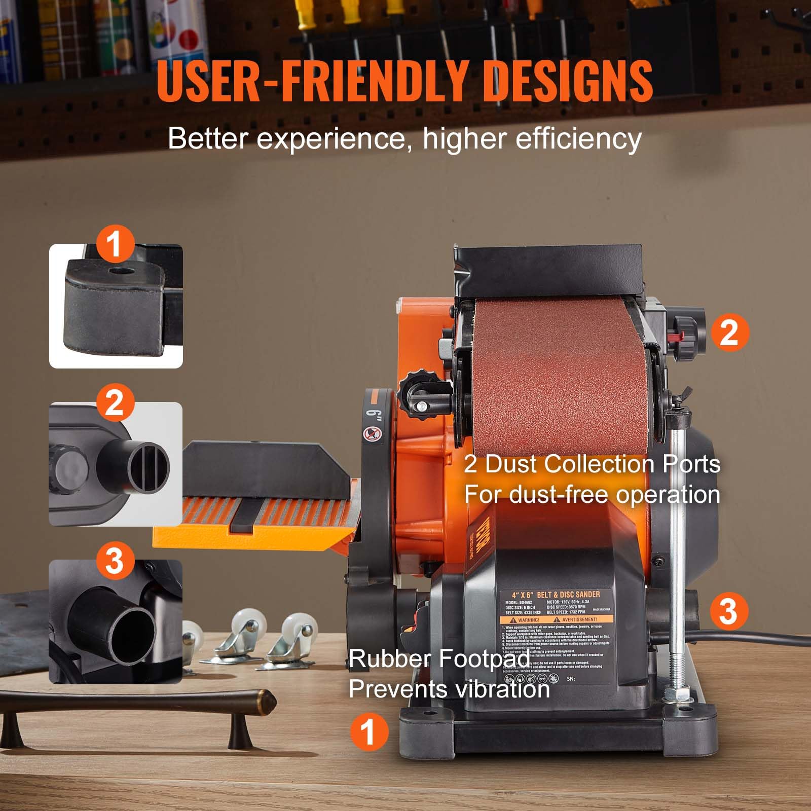 VEVOR Belt Sander, 6in. Disc Sander and 4x36 in. Belt Sander Combo with 4.3A Induction Motor, Powerful Woodworking Sander with Bench Mount and Cast Aluminum Work Table