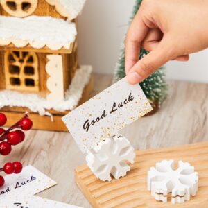 50 Pcs Christmas Snowflake Wooden Place Card Holders Farmhouse Ornament Winter Table Number Rustic Name Card Picture Holders Wood Table Sign Stands for Xmas Holiday Party Wedding Party Supplies