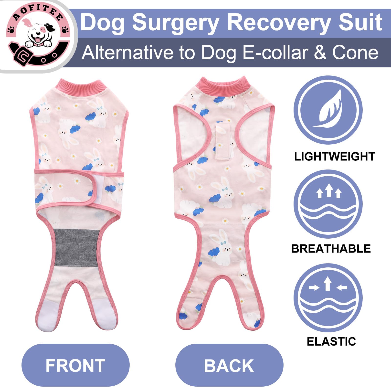 AOFITEE Recovery Suit for Dogs After Surgery, Soft Breathable Dog Onesie for Surgery Female Male, Anti Licking Surgical Dog Recovery Suit for Abdominal Wounds Dog E-Collar Cone Alternative